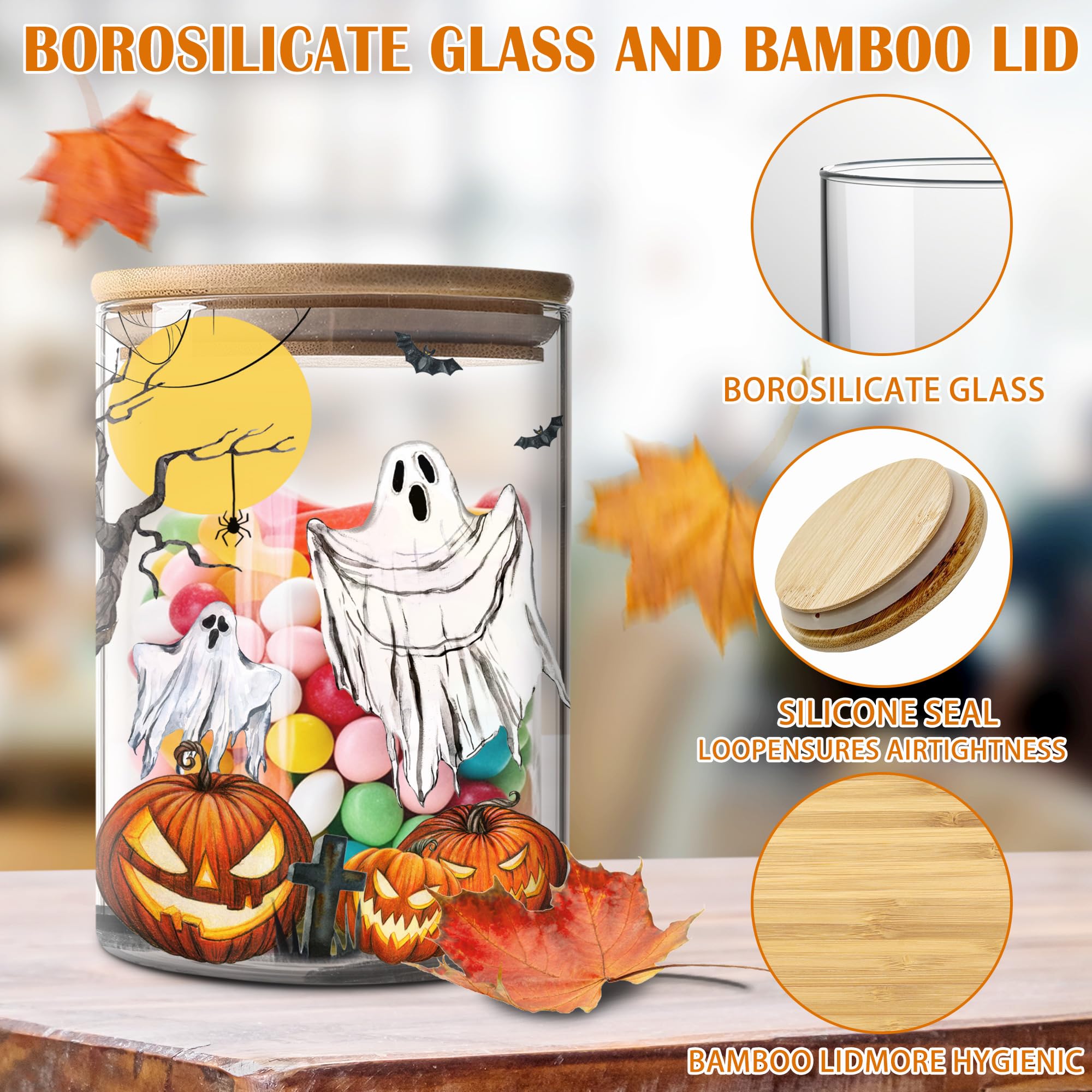 Hexagram 3-Pack Glass Cookie Jar for Halloween Kitchen Decor, 23 oz Candy jar with Bamboo Lids, Canister Sets for Kitchen Counters