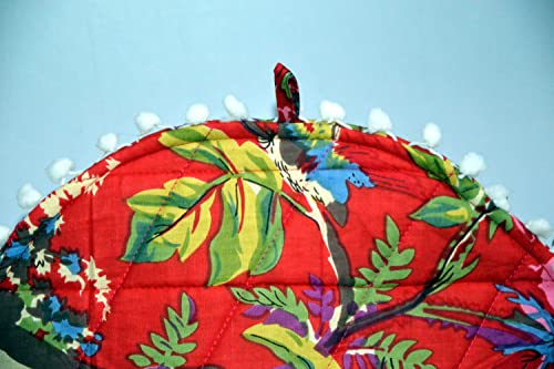 Tea Cozy Cotton Vintage Floral Tea Cosy for Teapots Keep Warm Teapot Cover Insulated Kettle Cover Tea Cozies with pom pom (Red Bird with white pom pom)