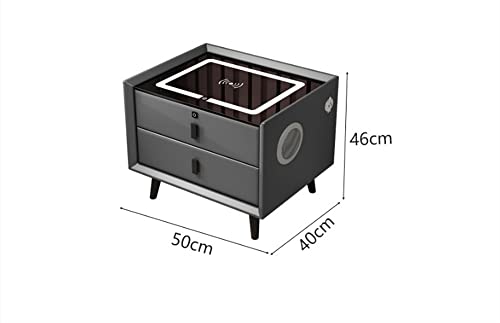 SXGWS Solid Wood End Table with Charging Station Wireless and LED Lights,Bluetooth Speaker Side Table,with 2/3 Storage Drawers for Bedroom Living Room (Color : White with 2 Drawers)