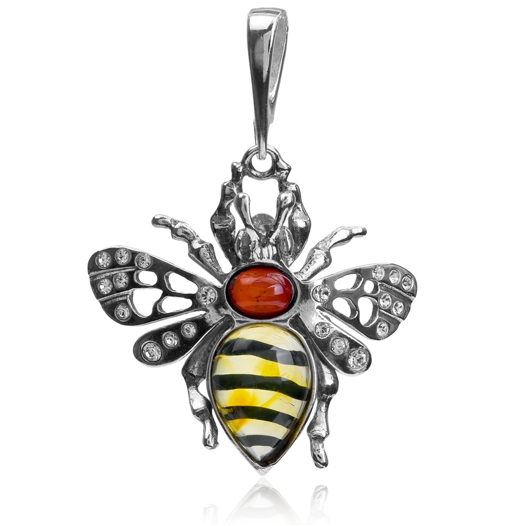 Ian and Valeri Co. Multicolor Amber Sterling Silver Bee Pendant