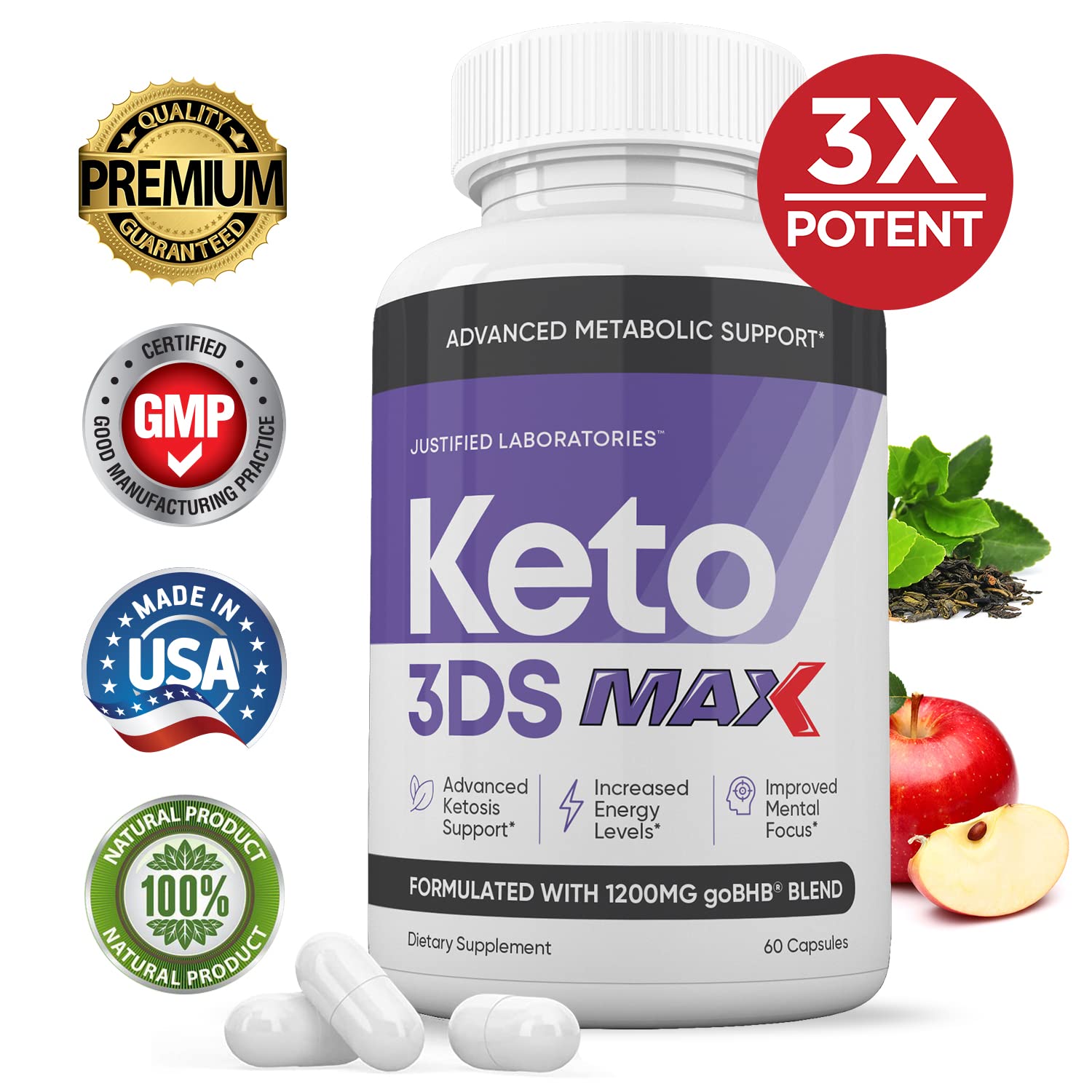 Keto 3DS Max 1200MG Pills Includes Apple Cider Vinegar goBHB Strong Exogenous Ketones Advanced Ketogenic Supplement Ketosis Support for Men Women 60 Capsules