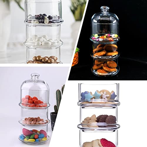 UMS 3-tier glass Stackable jar - Clear Apothecary Jars with Lid - Storage Container for Food, Candy, Biscuit, Cookie, Kitchen and Bathroom Organizer, Glass Pantry Jars