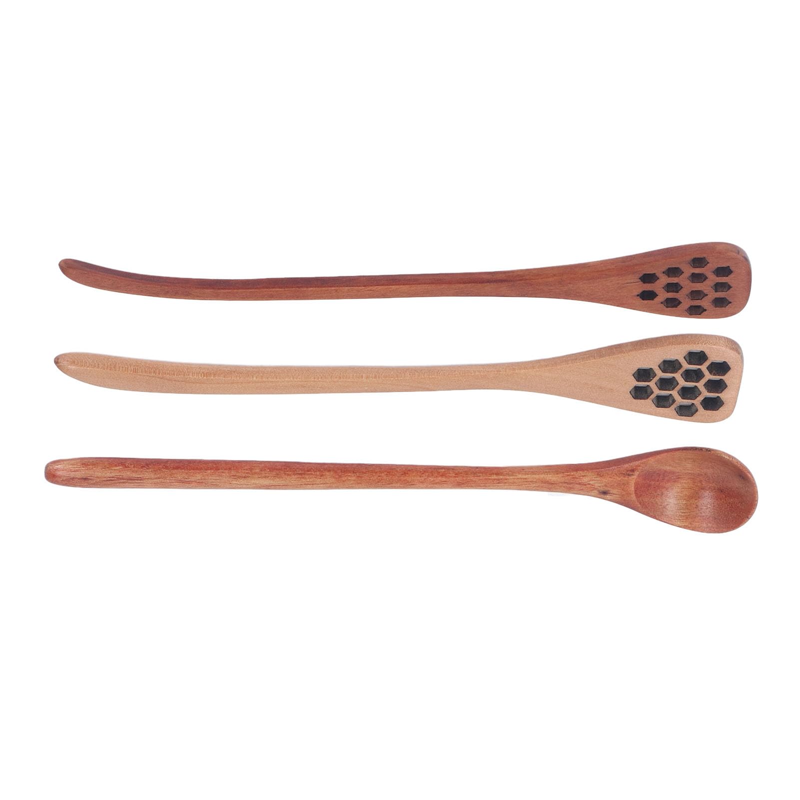 Wooden Honey Dipper Stick Set of 3 Long Handle Reusable, Coffee Stirring Spoons, for Honey & Tea