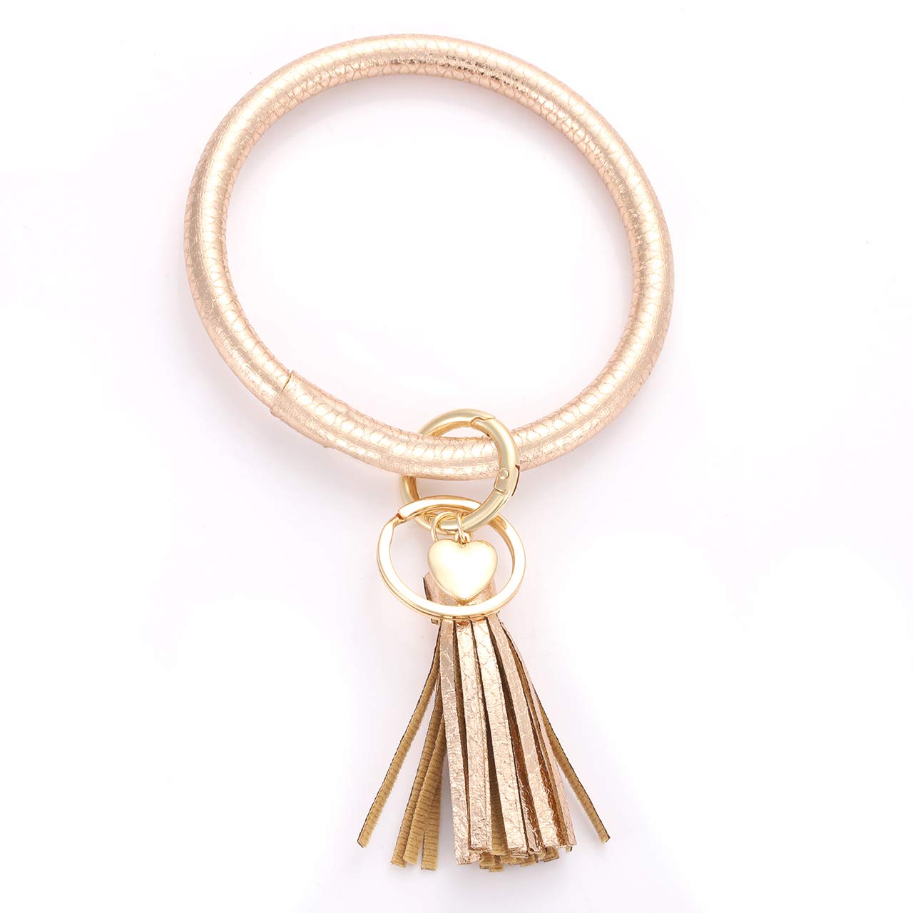 HZEYN Wristlet Bangle Key Ring Bracelet for Women Leather Keyring Bracelet Key Chains with Tassel Wristlet Bangles(Leopard Black Rose gold style)