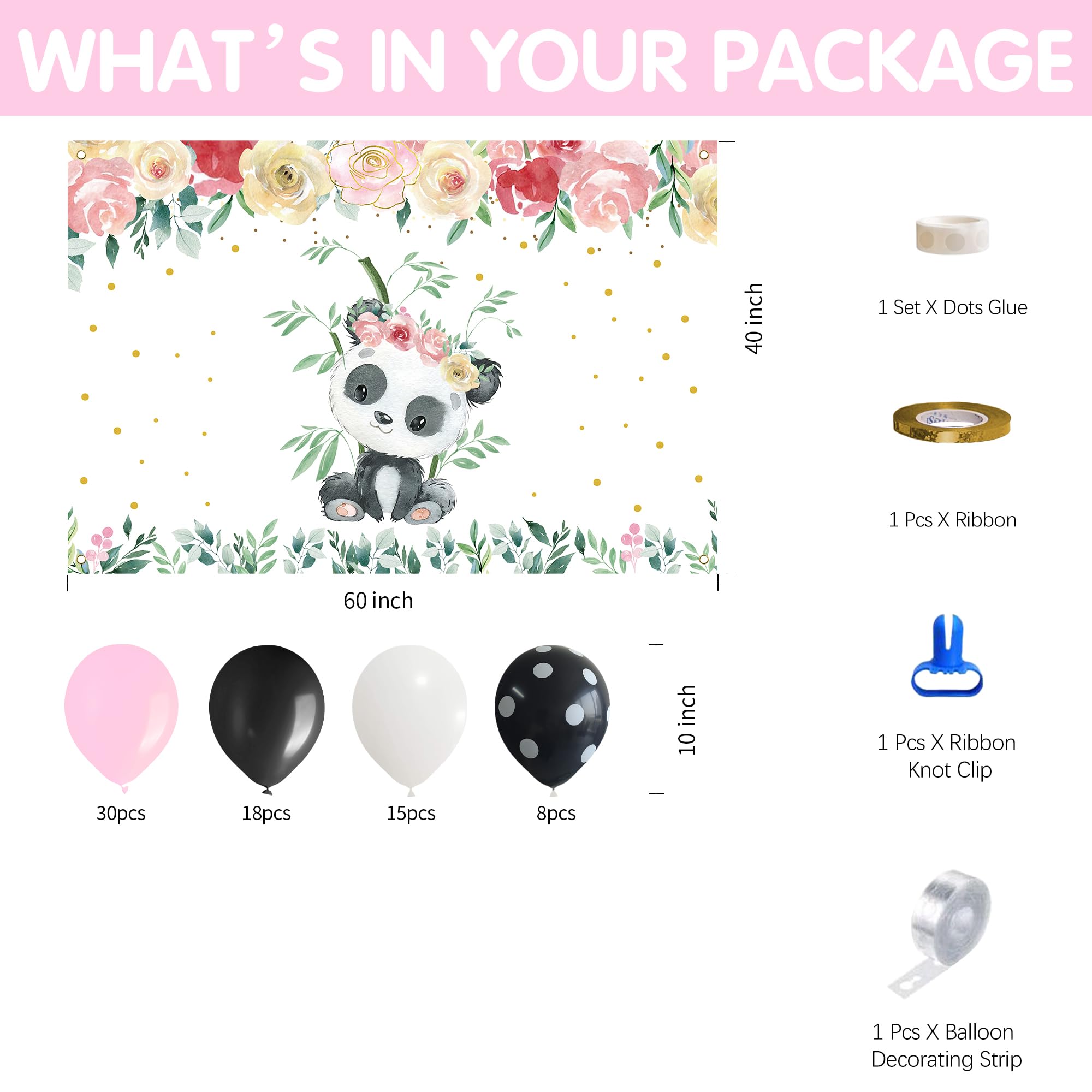 HIPVVILD Panda Party Supplies Kit, Panda Birthday Party Decorations include Balloon Garland Arch, Panda Backdrop, For Panda Theme 1st 2nd 3rd 4th Birthday Baby Shower Party Decorations