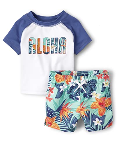 The Children's Place Baby Boys' Short Sleeve Rashguard and Bottoms, Swims, 0-3 Months