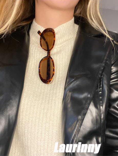 Laurinny Oval Sunglasses for Women Men Trendy 90s Retro Small Oval Sunglasses Tiny Skinny Glasses