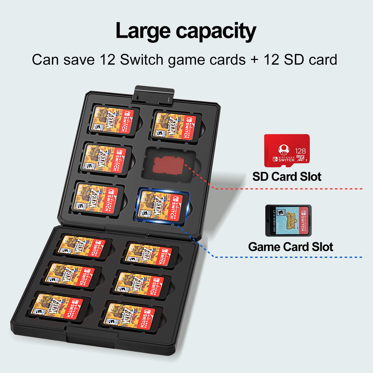 JINGDU Game Card Case for Switch, Durable & Slim Hard Shell Box, Cute Protective Shockproof Cartridge Holder Carrying Storage Case Box with 12 Slots for Switch/Lite/OLED Games, One Piece