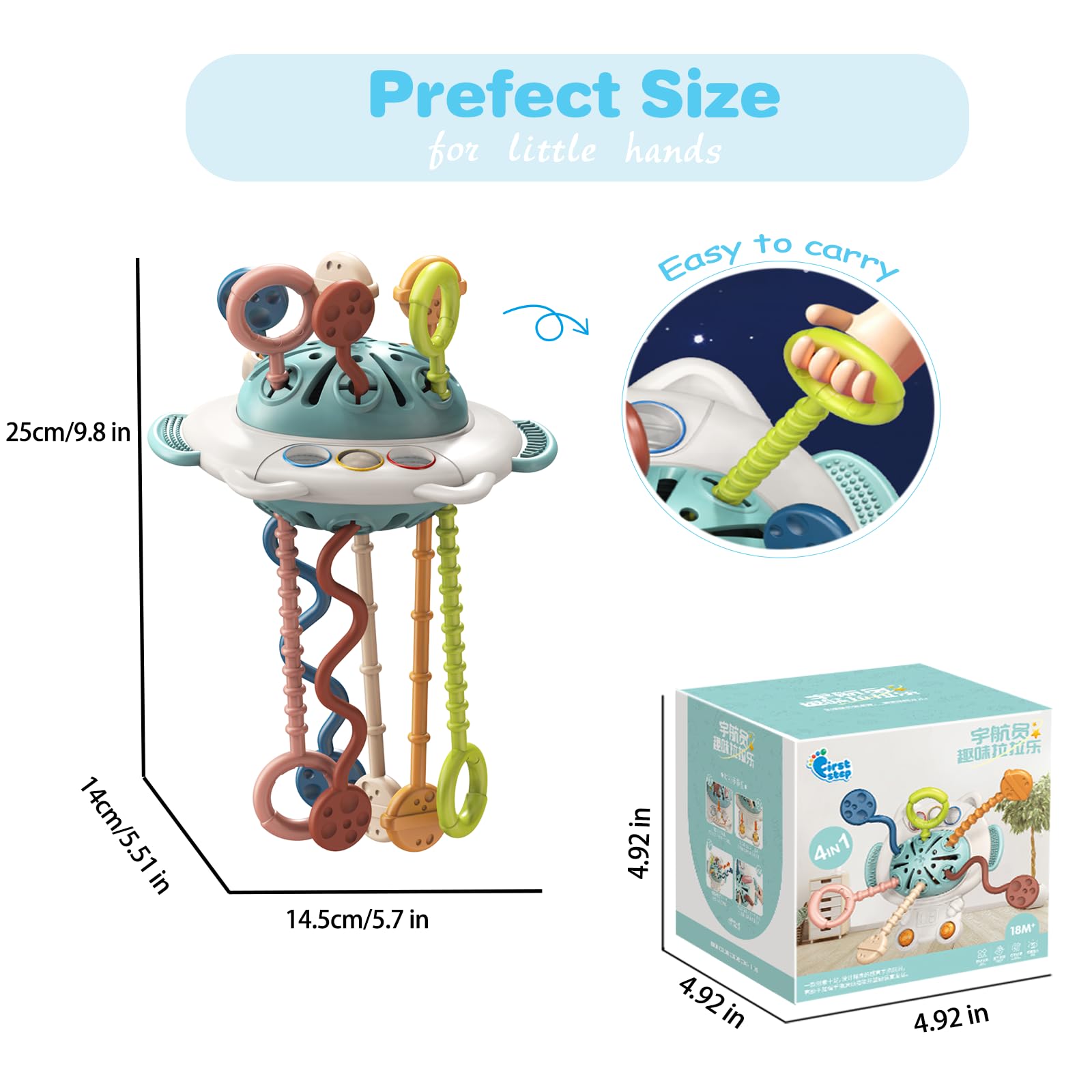 Montessori Pull String Toys for Baby, Silicone Sensory Toys with Food Grade Pull String Activity - Travel Toys, Teething Strings for 1 Year Old Toddler, Early Development Birthday Toy for Babies