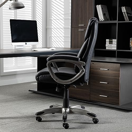 JC Home Executive Swivel Desk Silver Finished Padded Armrest and Chrome Frame Office Chair, large, Black Vinyl