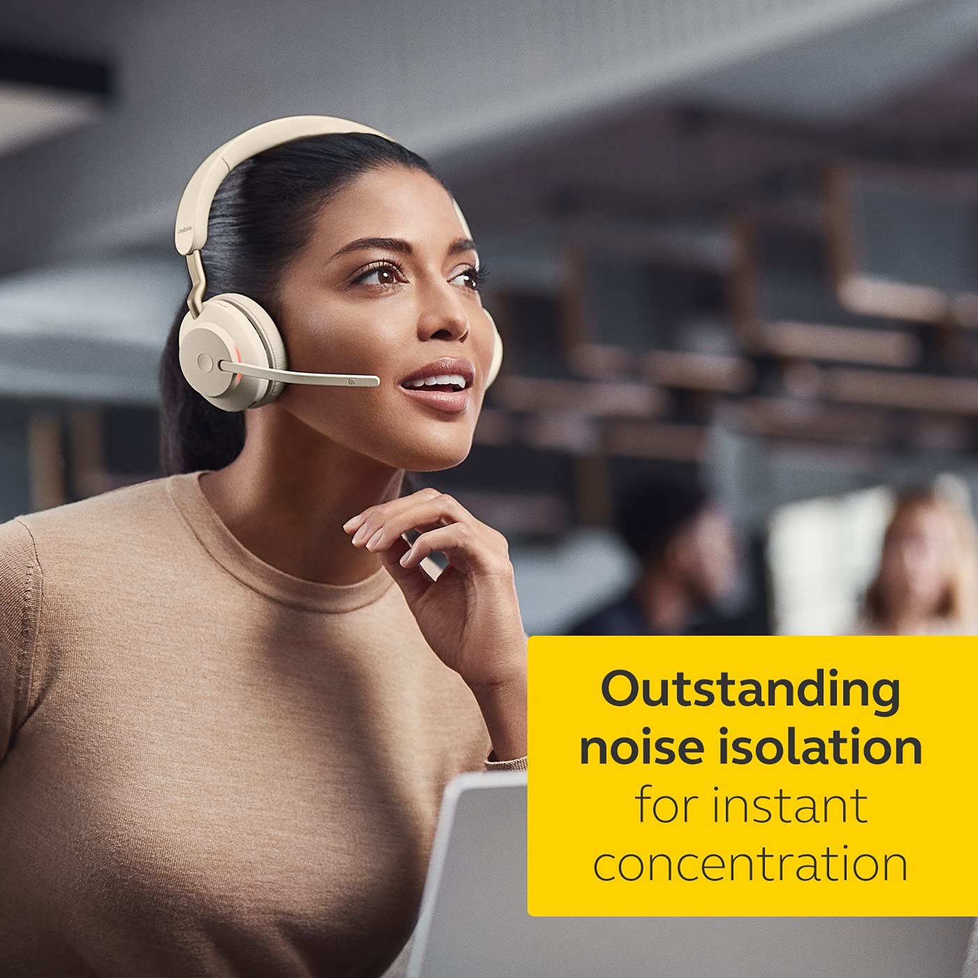 Jabra Evolve2 65 USB-C MS Mono with Charging Stand - Beige Wireless Headset/Music Headphones