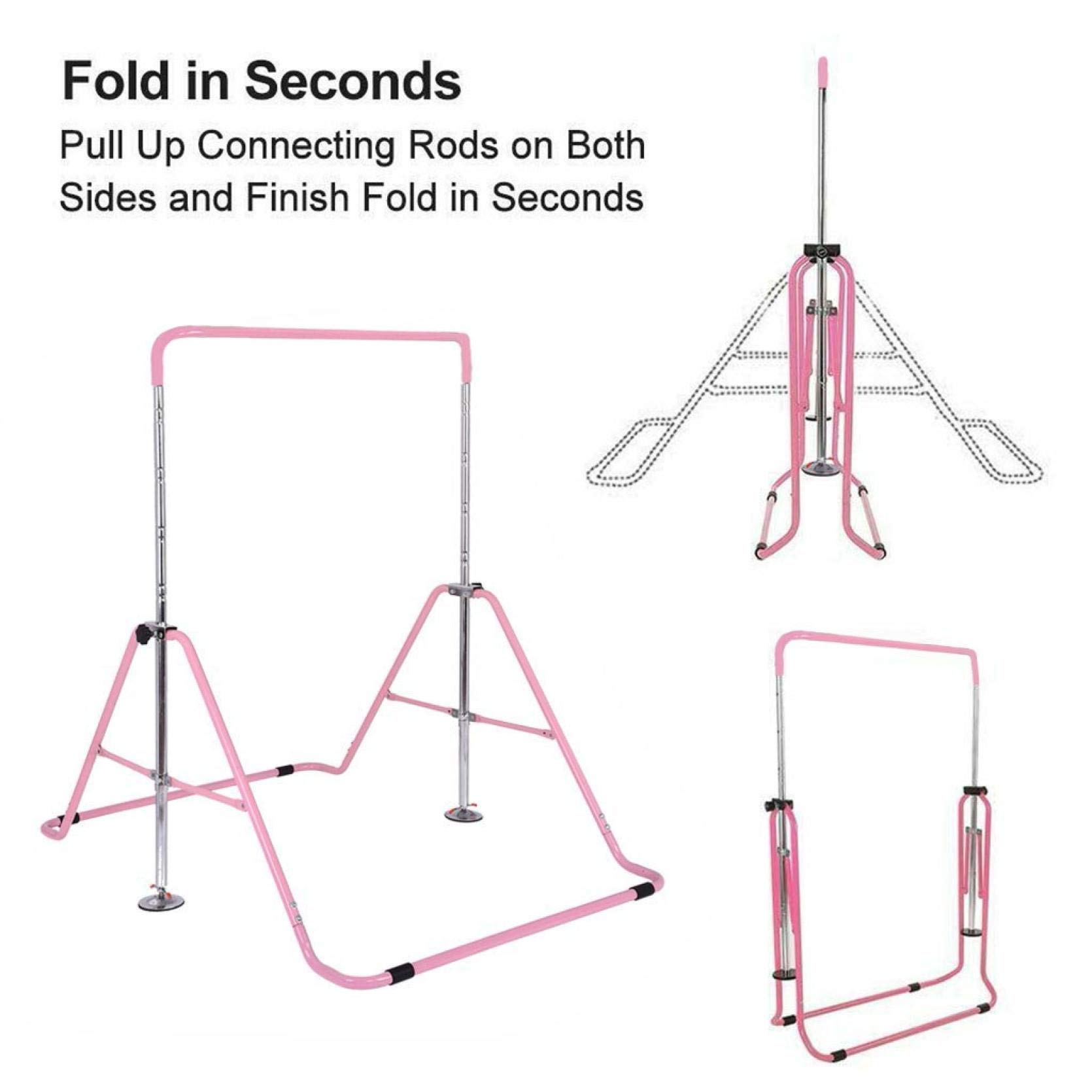 INUDIO Auvem Gymnastics Horizontal Bar - Kids Training Expandable Gymnastic, Expandable Bars, Adjustable Height Horizontal Bars, Junior Training Bar Children Folding Training Monkey Bars (Pink)