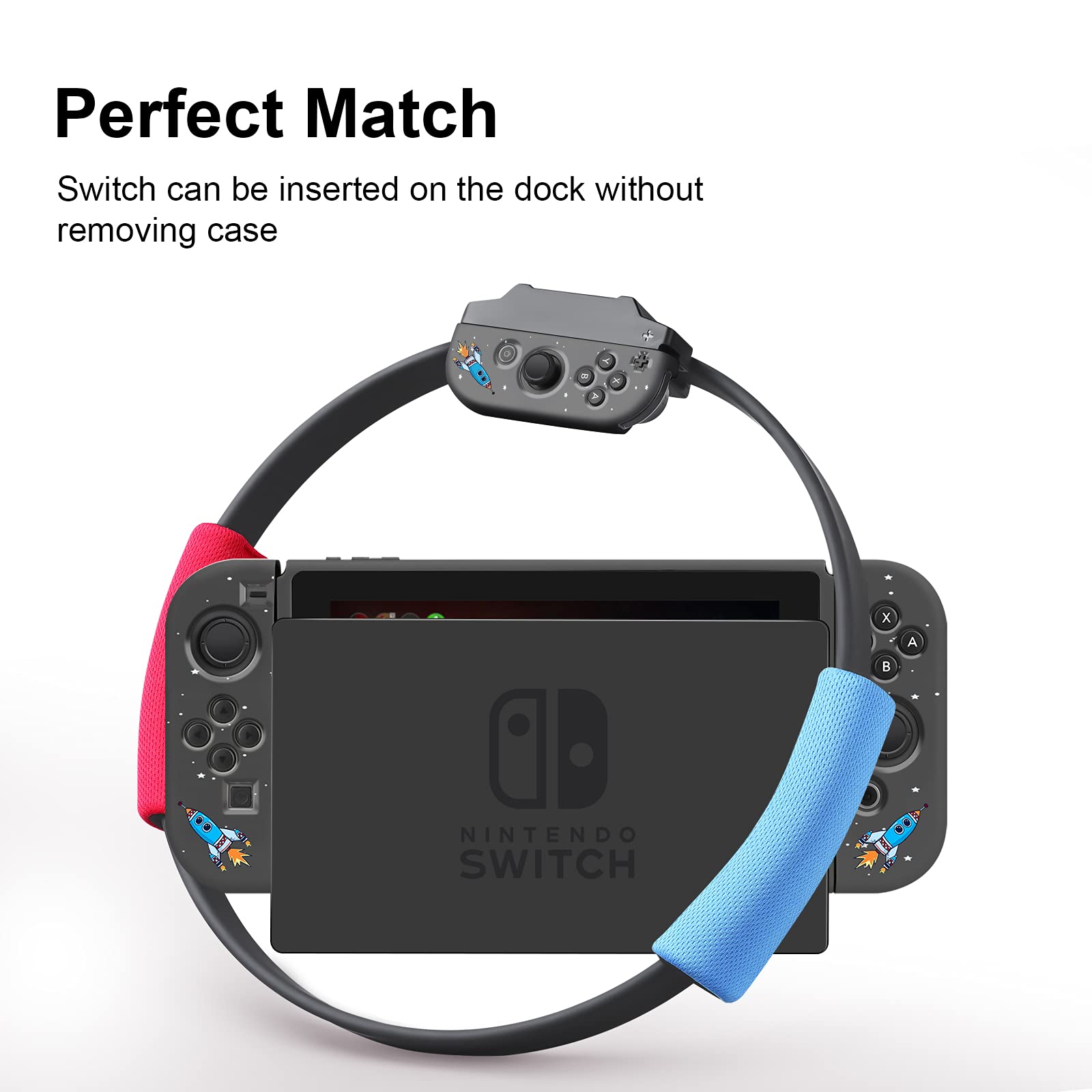 JINGDU Soft Protective Case Compatible with Nintendo Switch and Joy-Con Controllers, Thin, Slim, Light, Only Suitable for Switch Console, Switch can be Inserted in Dock with Shell, Astronaut, Black