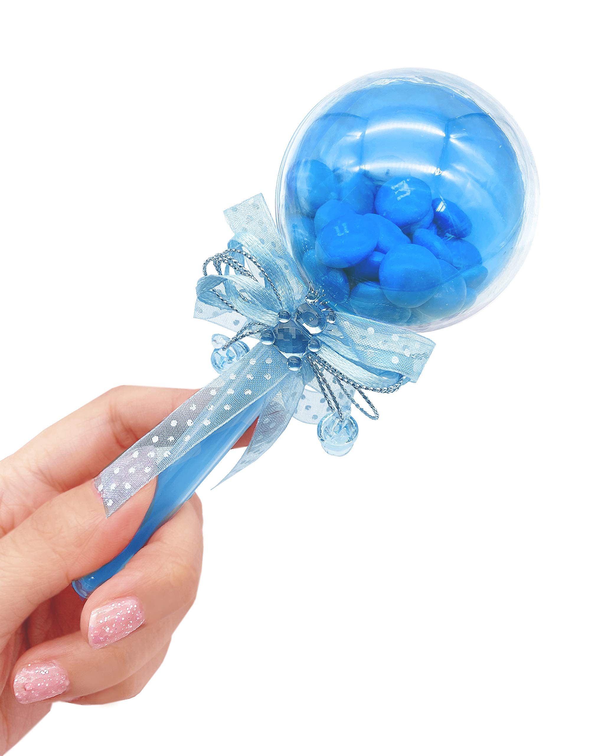 JC HUMMINGBIRD 12 Pieces Fillable Baby Rattle Party Favors, Pink with Decorative Bear & Ribbon