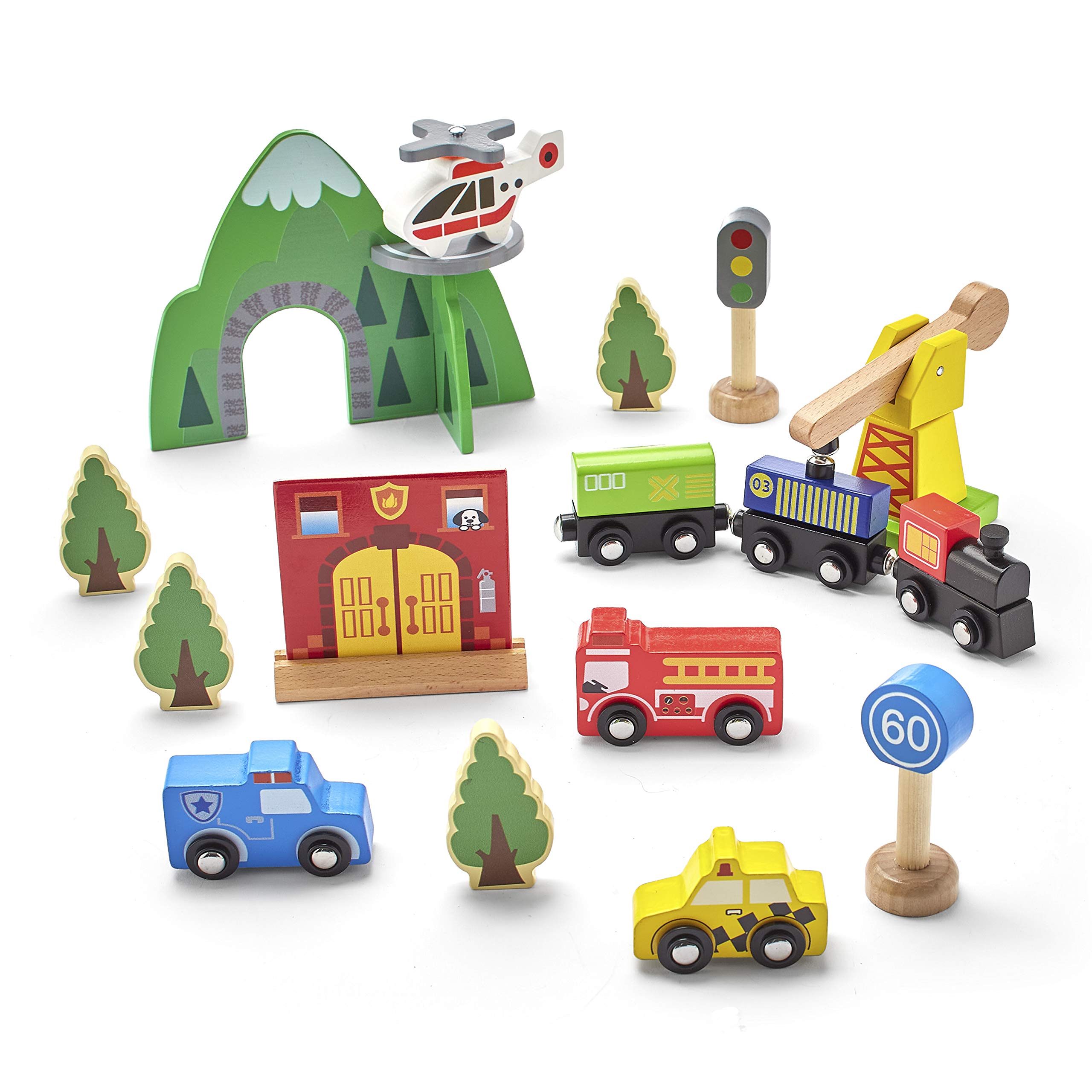 Imaginarium Wooden Ready to Play Table with Trainset, Building Blocks, Animal Figures, Chalkboard & Puzzles, for Ages 3-7, 100 Pieces, Multicolor