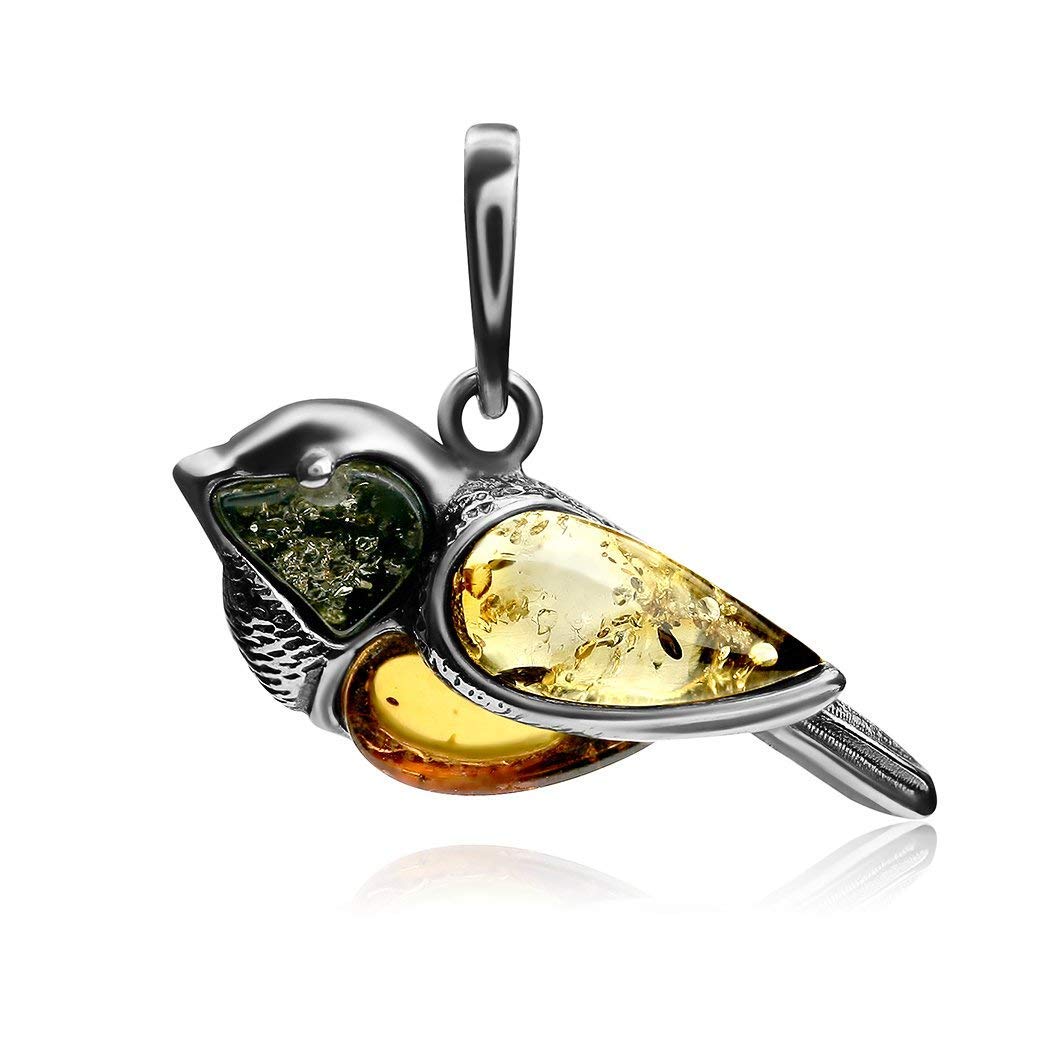 Ian and Valeri Co. Multicolor Amber Sterling Silver Small Sparrow Bird Pendant