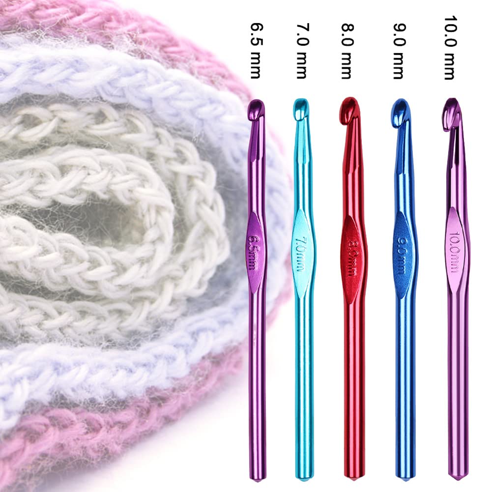 Katech Crochet Hooks Set Includes 5 pcs Crochet Hooks and 6 pcs Random Colors Yarn Skeins for Crochet and Knitting, Ergonomic Crochet Needle Yarn Kits DIY Yarn Weaving Tool for Crochet Lovers