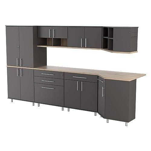 Inval Garage Storage System, Kratos 7-Pc Set with Corner Unit, Dark Gray and Maple