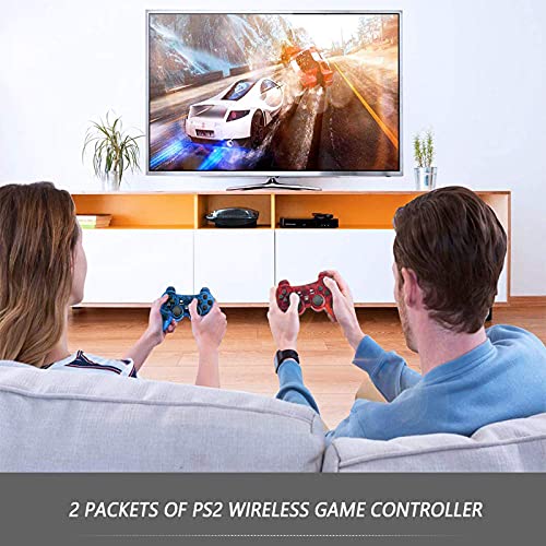 JINHOABF Wireless Controller for PS2,Built-in Dual Vibration 2.4G Gamepad Joystick Compatible for PS2 Controller,with Wireless Receivers (Clear Blue and Clear Purple)