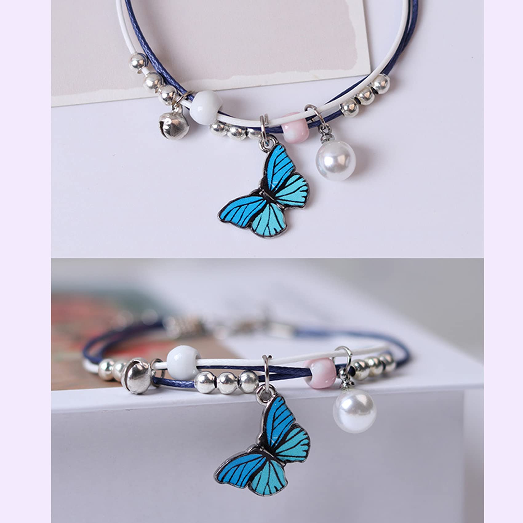Journey Studio Multilayer Butterfly Bracelet Bohemian Leather Bracelets Adjustable Beaded Wrap Cuff Bangles for Women Butterfly Lovers,Blue, 18cm