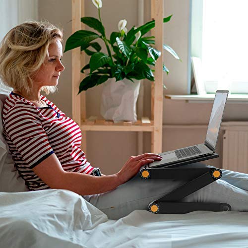 HUANUO Adjustable Laptop Stand for 15.6” Laptops, Foldable Laptop Stand for Bed with 2 CPU Cooling Fans & Mouse Pad, Portable Laptop Riser, Ergonomic Computer Stand, Standing & Sitting Desk, HNLA8
