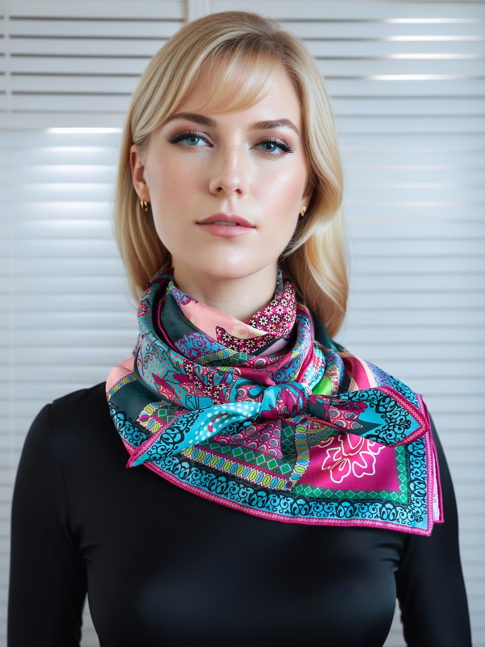 INAINI 100% Mulberry Silk Scarf Hand Rolled Women - Wild Rags Cowboy Scarves for Men - Western Scarf
