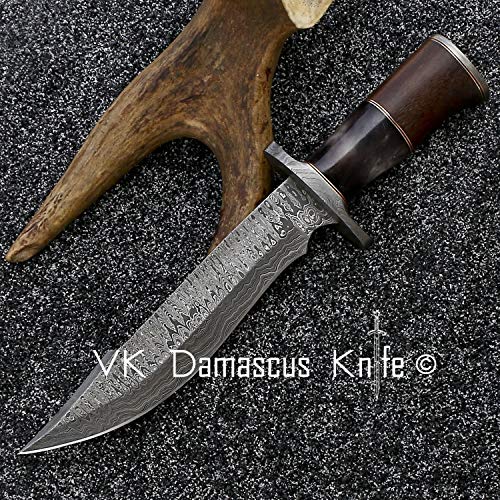 JNR Traders Damascus Steel Full Tang Fixed Blade Hunting Knife with Leather Sheath - 3079