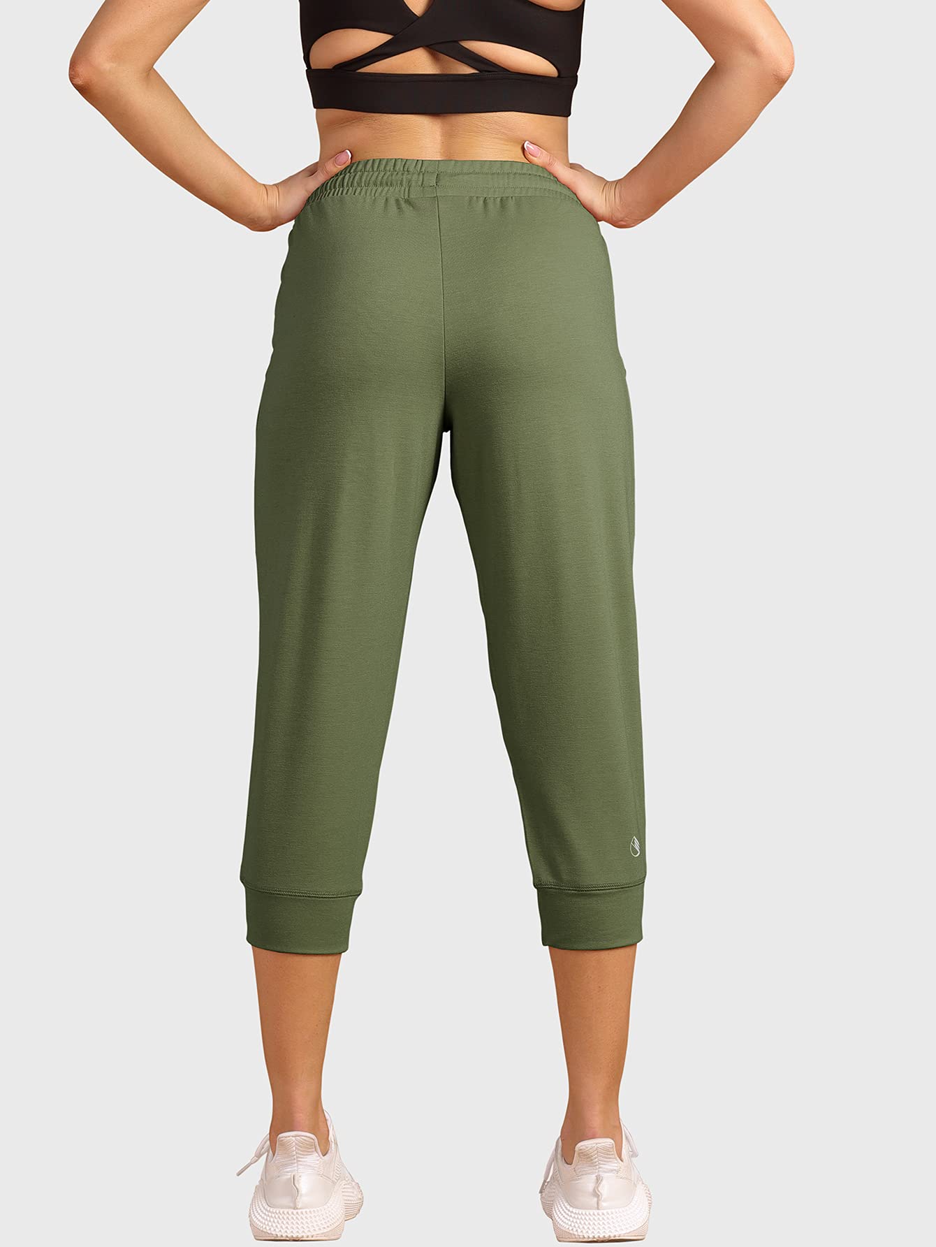 icyzone Women's French Terry Jogger Lounge Sweatpants - Active Capri Pants for Women (Army, M)