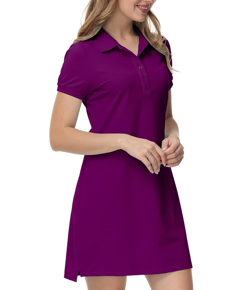 JINSHI Women's Short Sleeve Dress Golf Running Workout Athletic Dresses Comfortable & Soft Purple Small