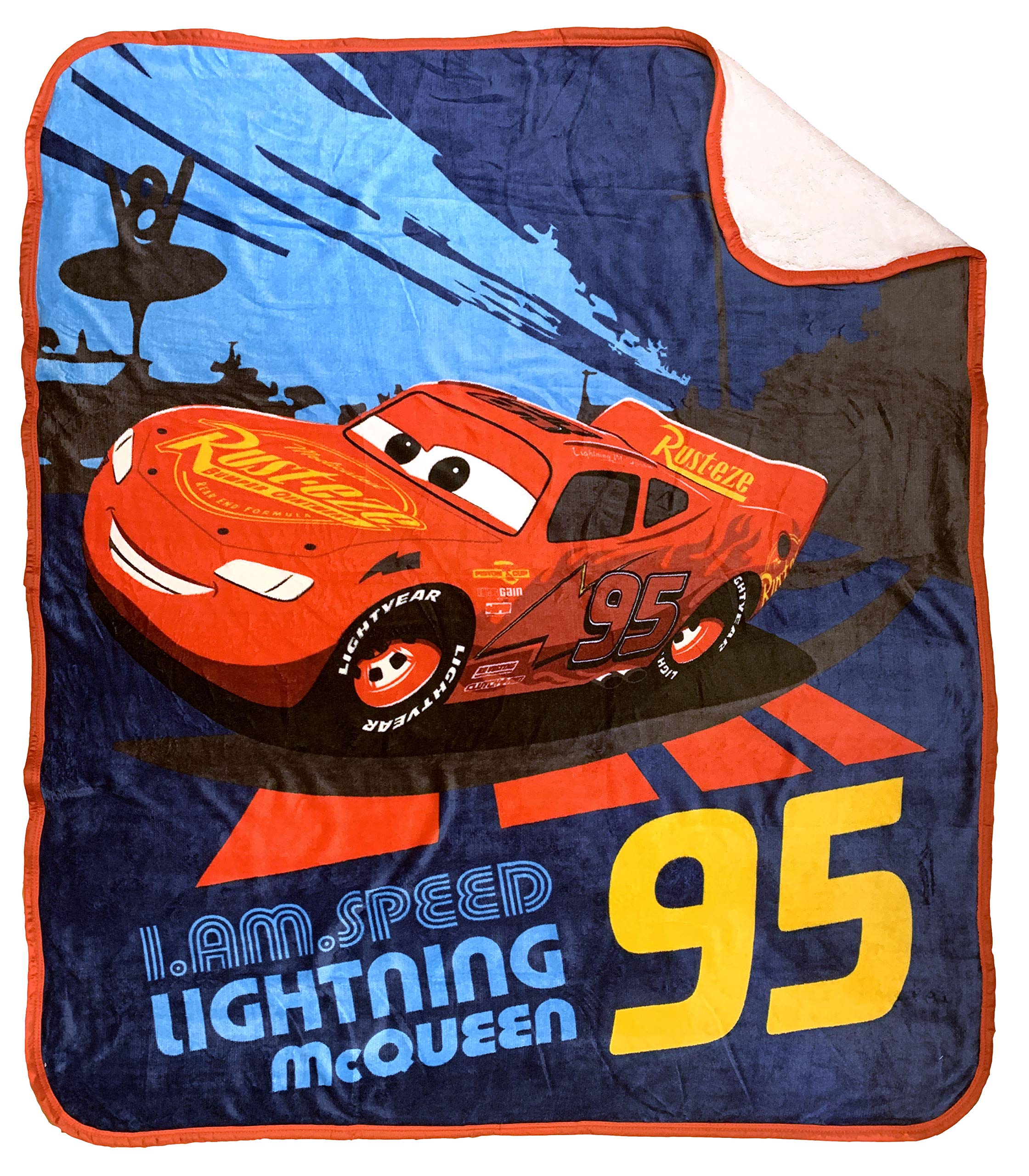 Jay Franco Disney Pixar Cars Lightning McQueen Sherpa Throw Blanket - Measures 50 x 60 inches, Kids Bedding - Fade Resistant Super Soft