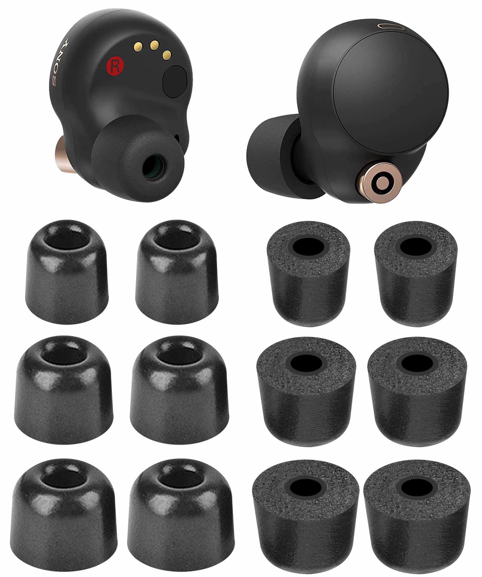 IiEXCEL WF-1000XM5 WF-1000XM4 Memory Foam Tips, Replacement Noise Cancel Comfortable No Silicone Pain Eartips Ear Tips Gel Earplug Cover Accessories for WF-1000XM4 and WF-1000XM5 2023 - S/M/L Black