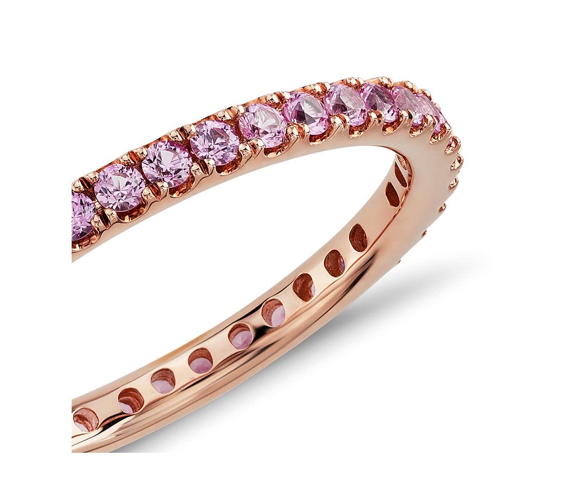Jewelrygift Created-Pink Sapphire Gtone Band Ring Rose Gold Plated Beautiful Design Luxury gift perfect wedding or for Men and women US Ring Size: 6