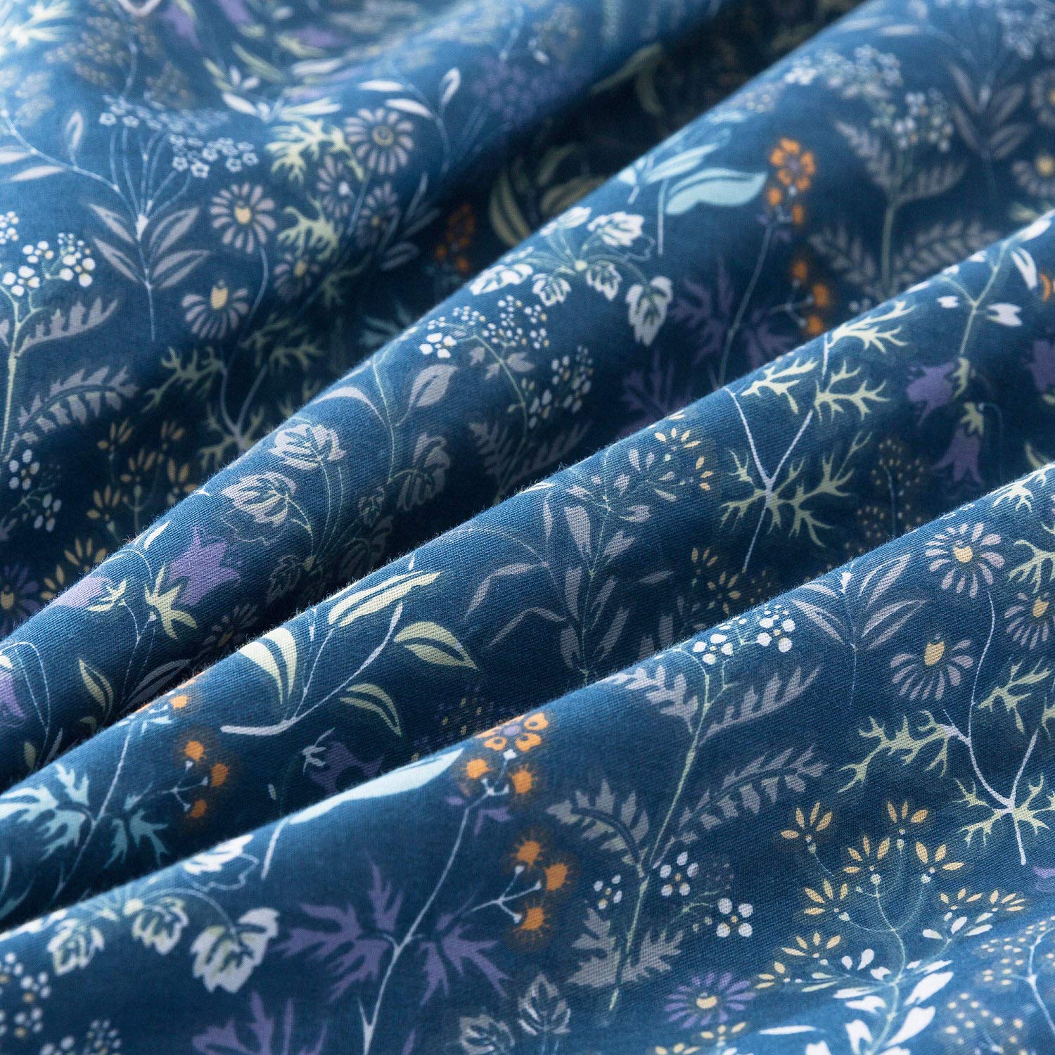 HoneiLife Duvet Cover Set - 100% Cotton Herbs Pattern Comforter , Soft and Breathable Bedding Set with Zipper Closure & Corner Ties, 3pcs(1Duvet Cover+2 Pillow Case)-Blueblack, King
