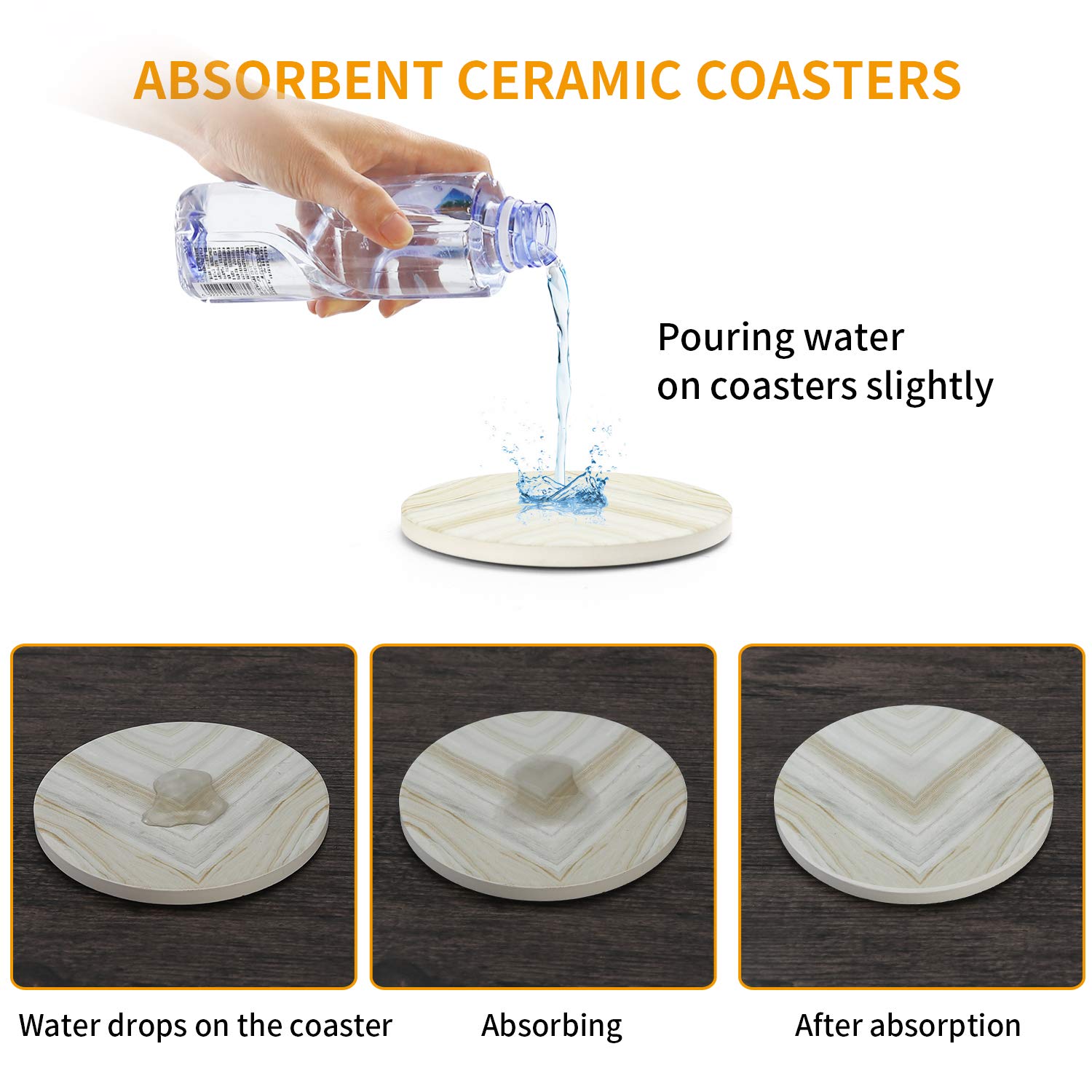 Joda Absorbent Drink Coasters Sets with Holder, Ceramic Stone Coasters with Cork Base, 6 Pcs Novelty Gift Set, 4 Inches Suitable for All Kinds of Mugs and Cups for Home, Office