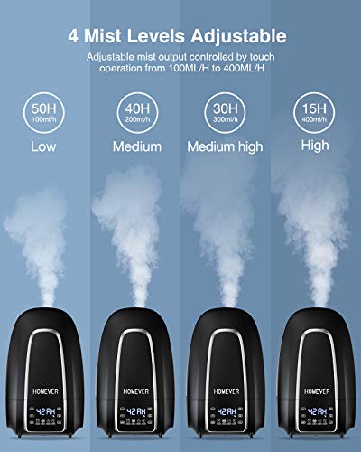 Humidifier for Bedroom, Homever Cool Mist Humidifier, Babies Ultrasonic Vaporizer, 26dB Whisper-Quiet Humidifiers, 5.6L, Touch Screen, 360° Nozzle, Auto Shut-Off & Timing Function, Black