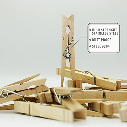 Wooden Clothespins for Crafts with Reusable Storage Bag β 50 Pack Natural Clothes Pins Heavy Duty Outdoor and Indoor Use, Moisture Resistant Laundry Clips with Strong Grip