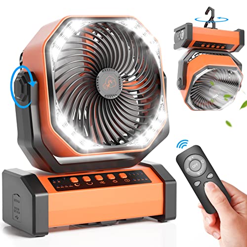 vidihill 20000mAh Camping Fan with LED Light, Auto-Oscillating Desk Fan with Remote & Hook, Rechargeable Battery Operated Outdoor Tent Fan with Timer, 4 Speeds USB Fan for Camp Travel Jobsiteā¦
