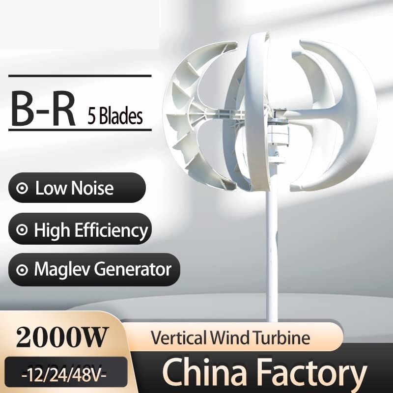 High Power Wind Turbine Generator, 3000W Wind Turbine 12v 24v Vertical Axies Wind Generator VAWT Small Windmill Free Energy With MPPT Charge Controller Homeuse High Wind Energy Utilization (Color : R