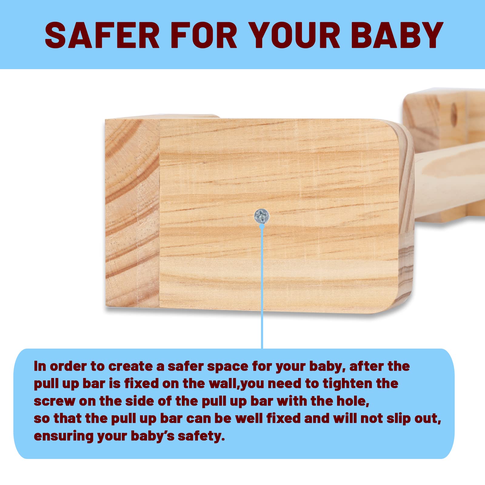 Montessori Wooden Pull Up Bar for Infants, 24 Inch Adjustable Infant Pull Up Bar Help Babies Exercise Balance and Coordination