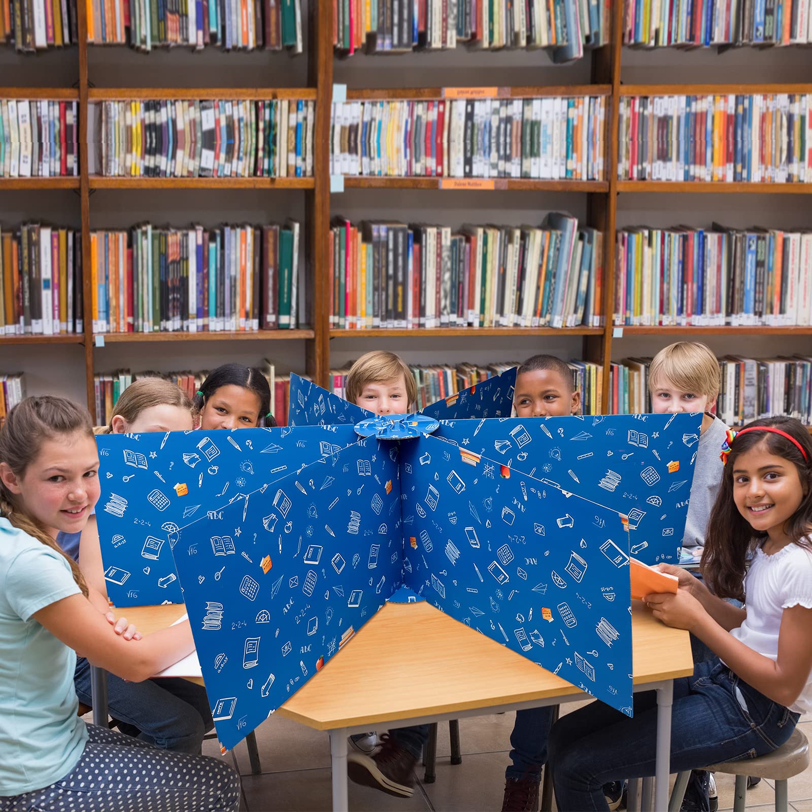 Jinei 4 Sets Student Privacy Dividers Round Table Privacy Boards for Classroom Testing Shields Multiple Station Desk Privacy Divider Testing Folders Boards for School Office Supplies