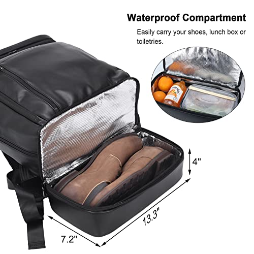TIDING Napa Leather Multiple Backpack 15 Inch Laptop Bag Casual Travel Daypack with Shoe Compartment