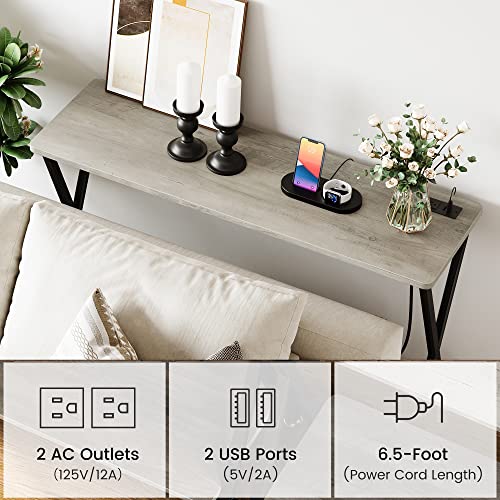 IDEALHOUSE Console Table, Sofa Tables Narrow Entryway Table with Outlet, Shelf and Metal Frame, 41.3β Behind Couch Table Industrial Hallway Table for Living Room, Foyer, Bedroom, Grey