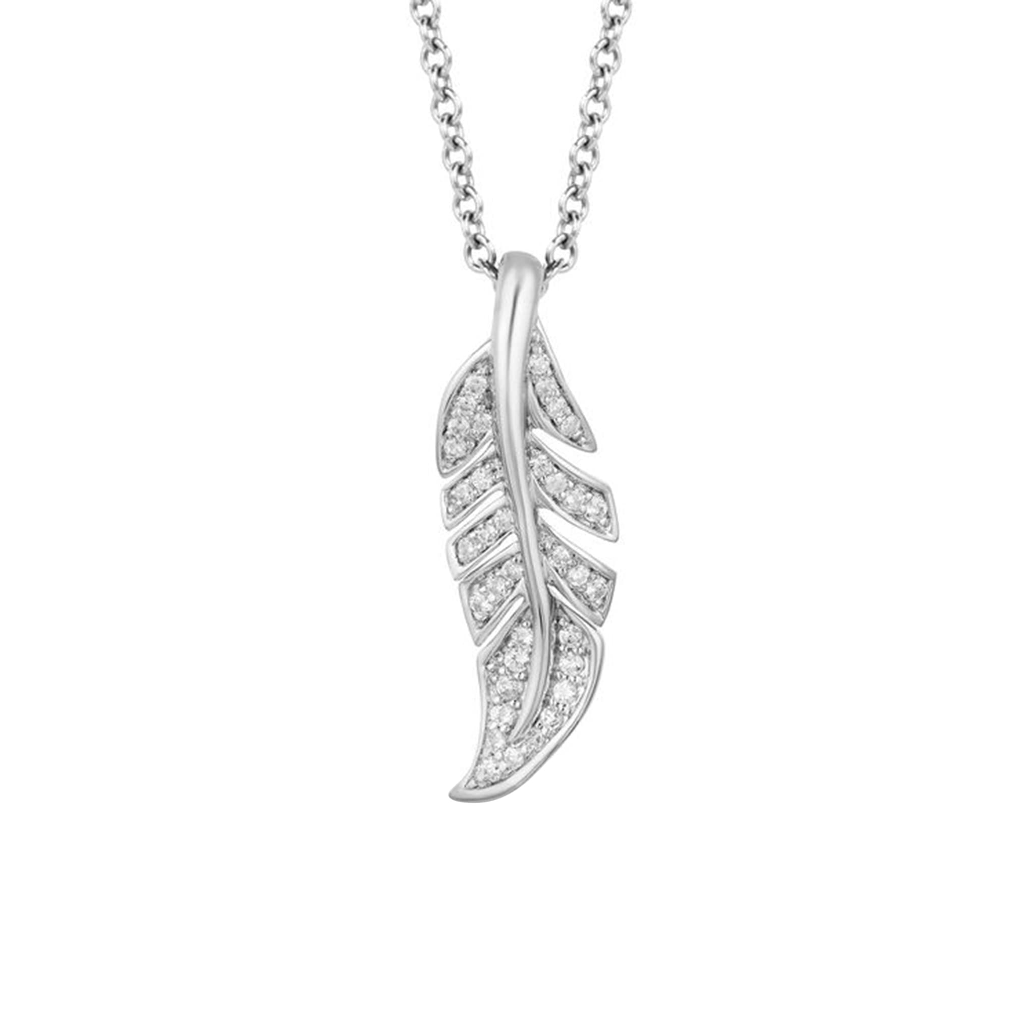 Jewelili Enchanted Disney Fine Jewelry Sterling Silver 1/6 CTTW Pocahontas Feather Pendant