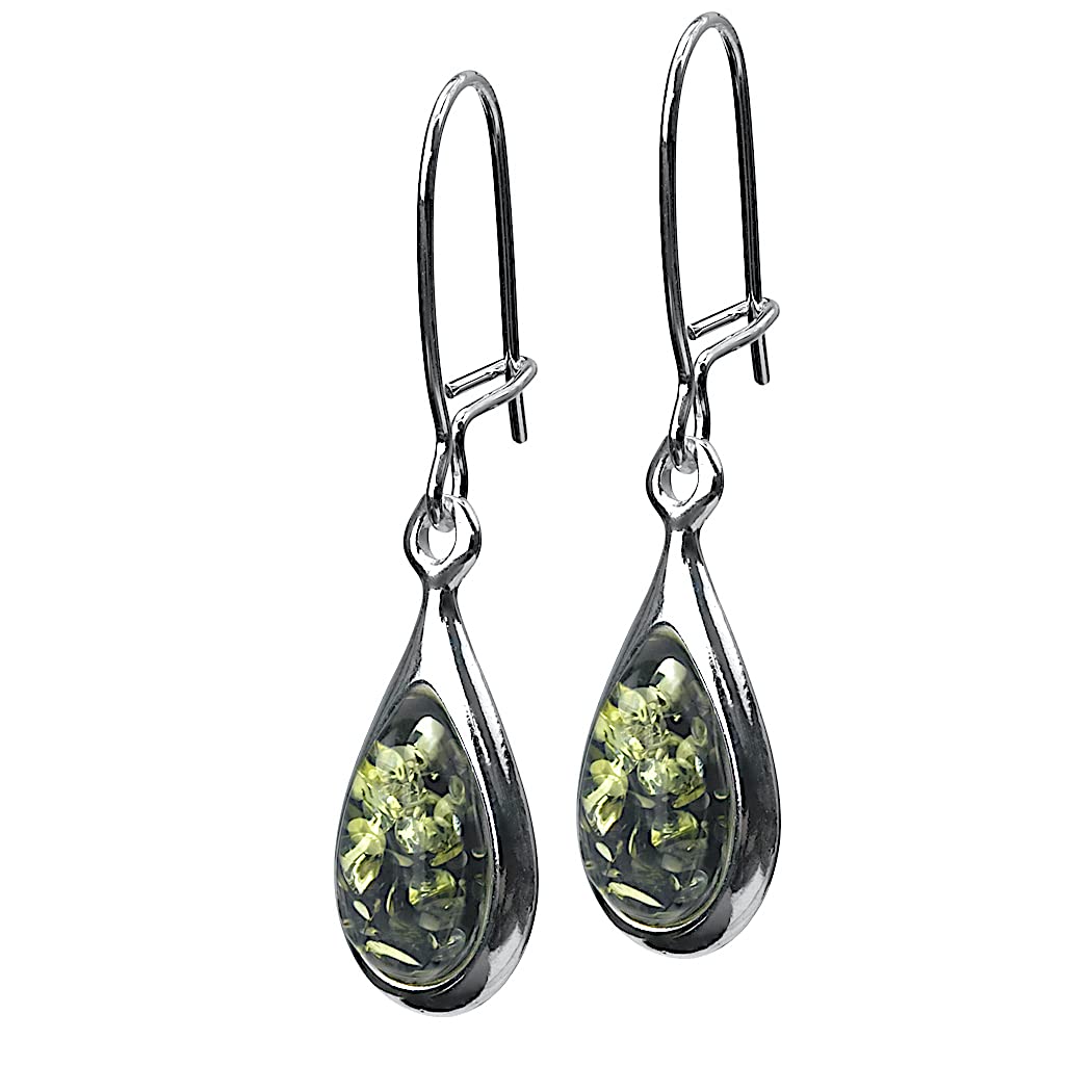 Ian and Valeri Co. Green Amber Sterling Silver Classic Tear Drop Earrings