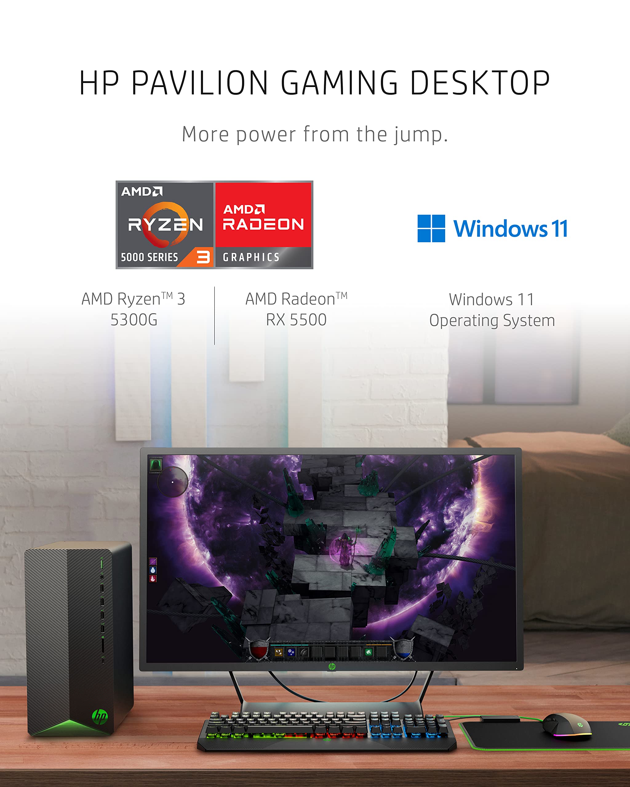 HP Newest Pavilion Gaming Desktop Computer, AMD 6-Core Ryzen 5 5600G Processor AMD Radeon RX5500 4 GB, 32GB RAM, 1TB PCIe NVMe SSD,Mouse and Keyboard, Win 11 Home.w/ELMTech