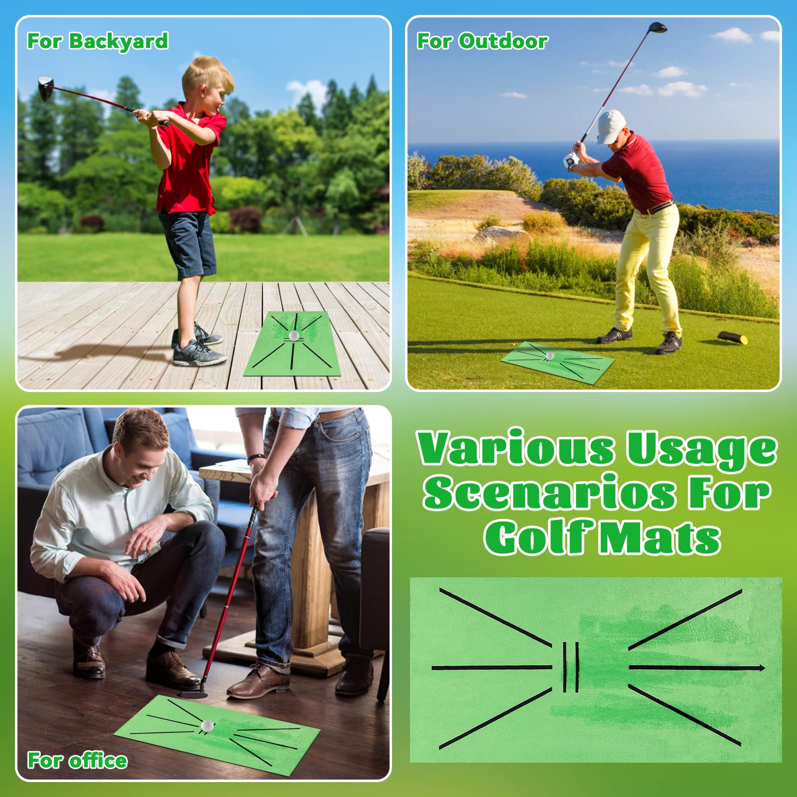 JISON21 Golf Training Mat Swing Detection Batting, Golf Practice Training Aid, Portable Golf Impact Analysis Training Turf Mat for Home Office Outdoor Use,Christmas Golf Gifts for Men