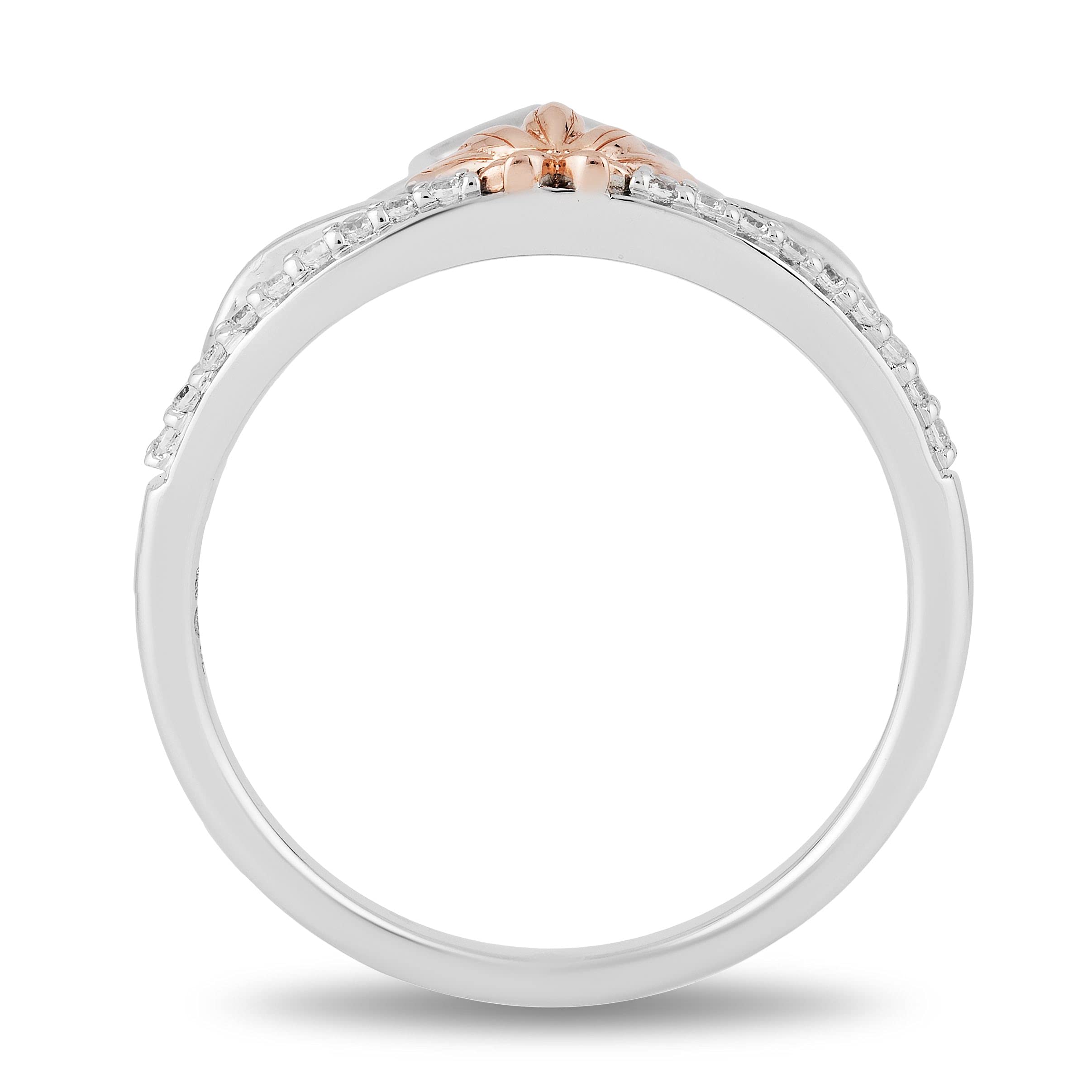 Jewelili Enchanted Disney Fine Jewelry Sterling Silver and Rose Gold Plating 1/10 Cttw Diamond Jasmine Lotus Ring