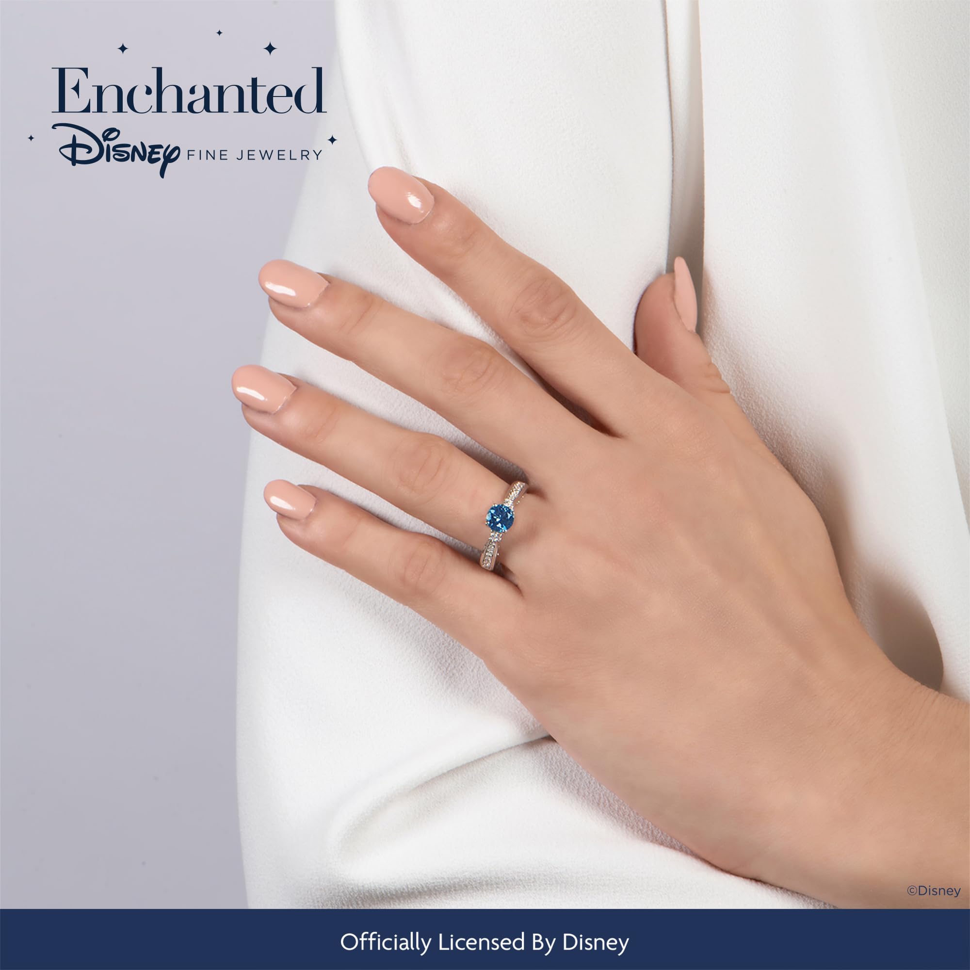 Jewelili Enchanted Disney Fine Jewelry Sterling Silver with 1/5 Cttw Diamond and London Blue Topaz Cinderella Ring, Size 6