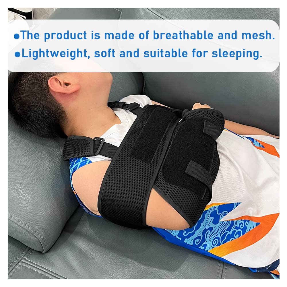 Kids Arm Sling For Shoulder Injury Elbow Surgery Support Brace Immobilizer Child Adjustable Medical Rotator Cuff Injury Mesh Sling For Broken, Dislocation, Sprains, Strains & Tears (Large, Black)