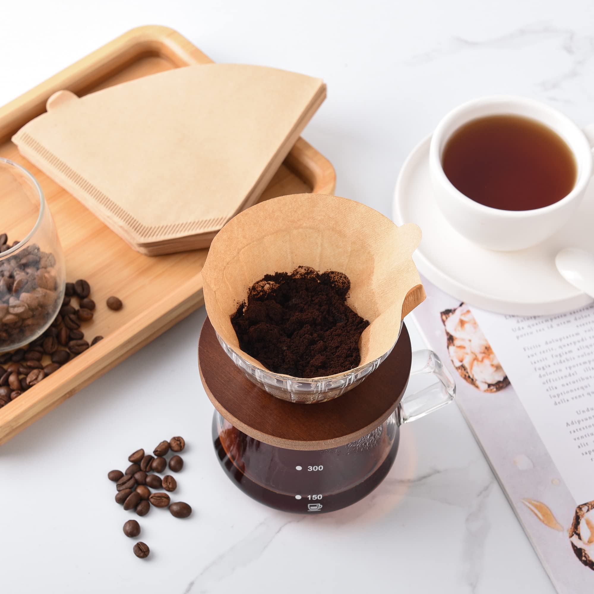 Hogurity Coffee Filters 2, Set of 200 Disposable #2 Cone Coffee Filter Unbleached Natural Coffee Filters 2 Cone Paper for Pour Over Coffer Makers/Coffee Dripper Cones(2-6 Cups)